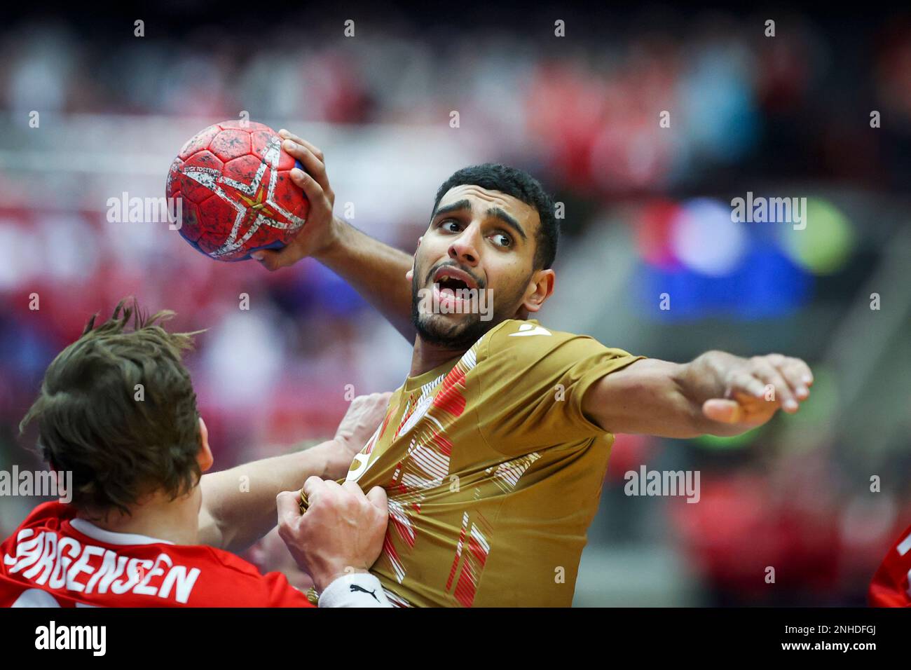 Bahrain's Mohamed Mohamed in action during the group H Men's World ...