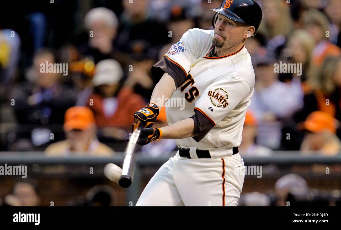 Giants Aubrey Huff, hits a double in the second inning, as the San ...