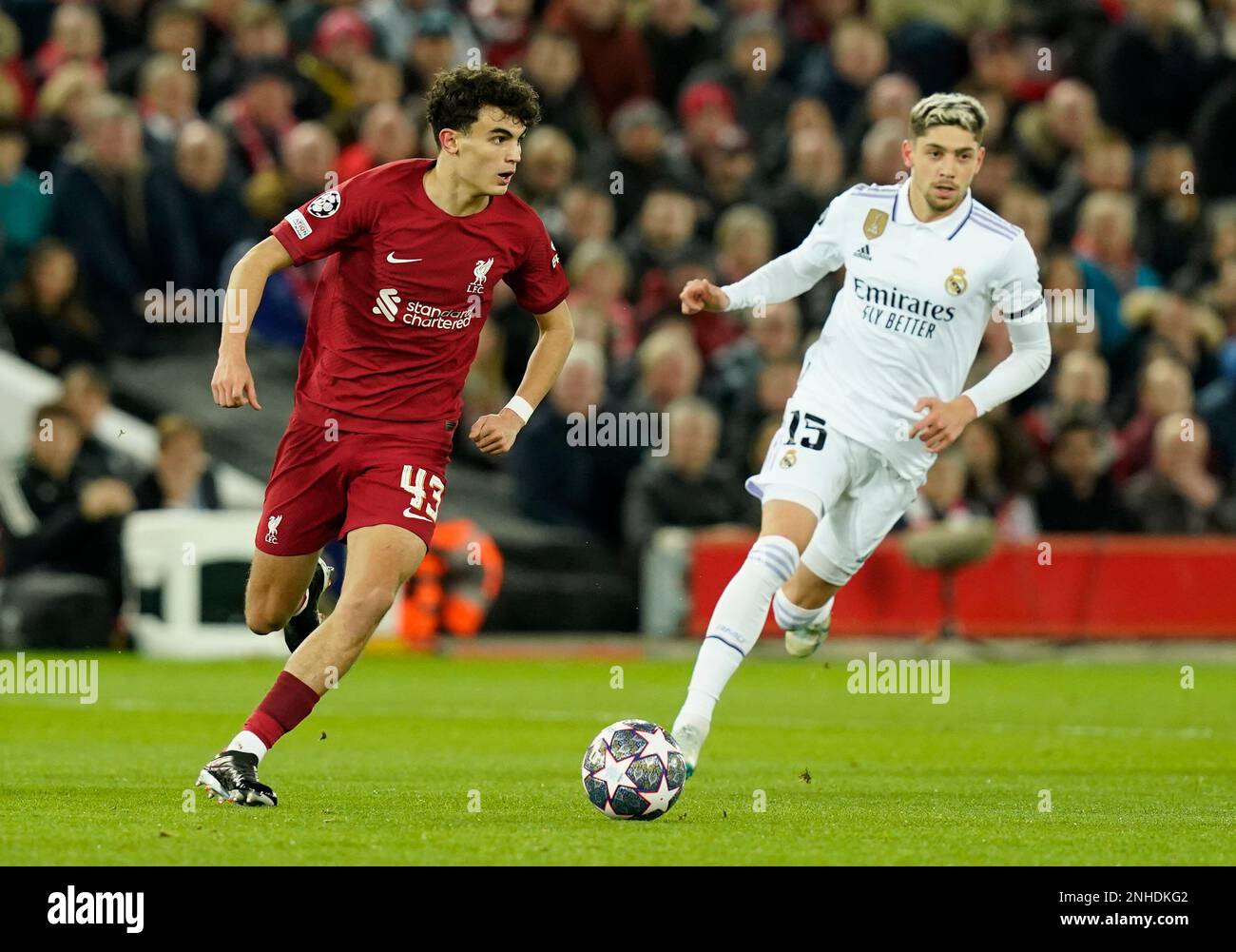 Liverpool, UK. 21st Feb, 2023. Stefan Bajcetic of Liverpool and ...