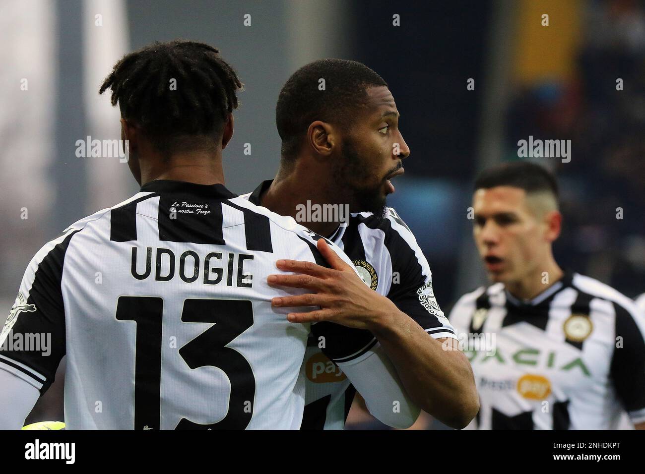 Udinese's Beto, center, celebrates scoring during the Serie A soccer ...