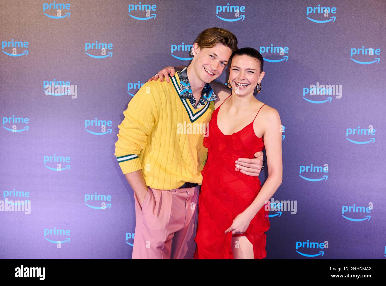 Berlin, Germany. 21st Feb, 2023. German actors Damian Hardung and Harriet Herbig-Matten will ...