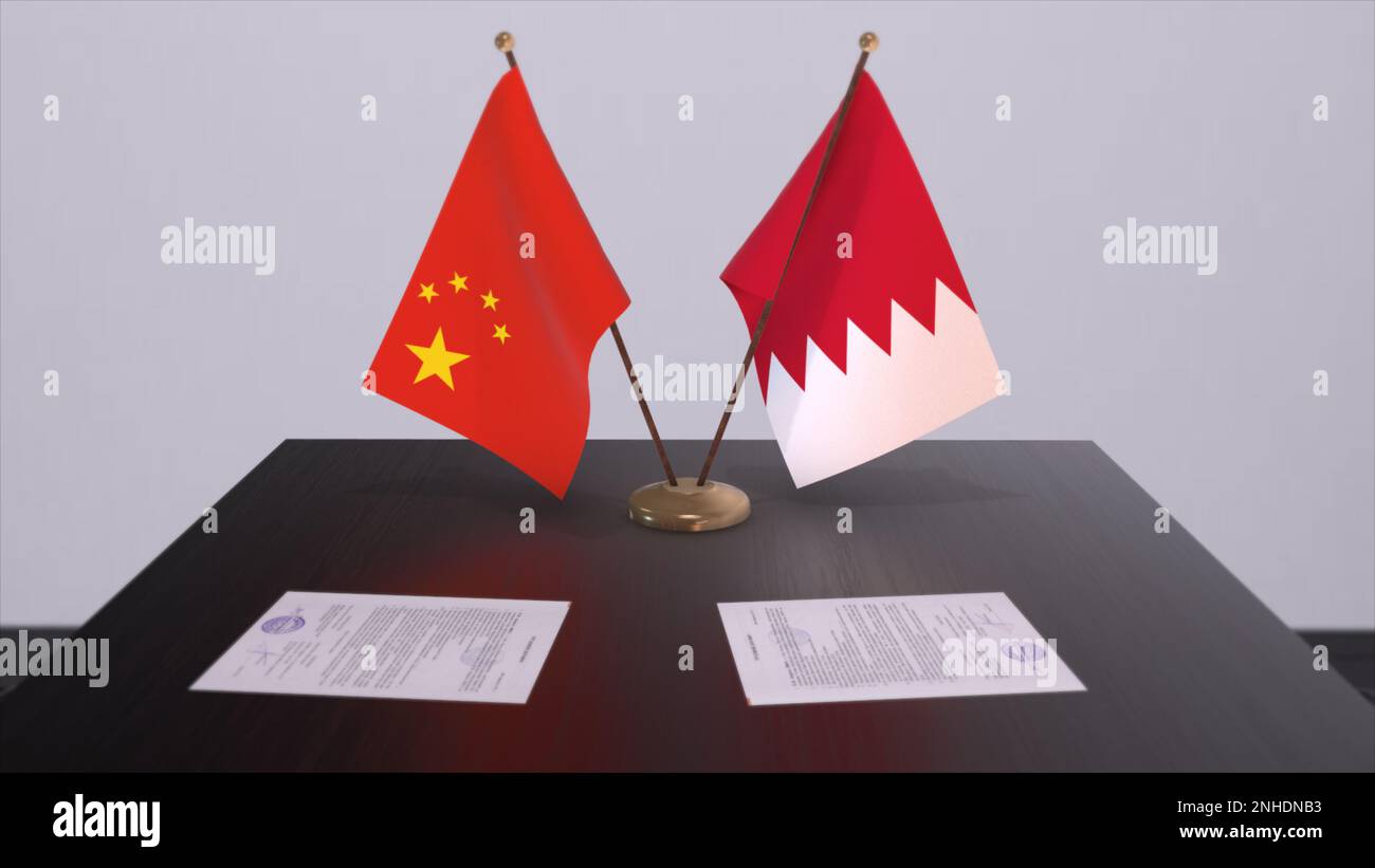 Bahrain and China flag. Politics concept, partner deal between ...