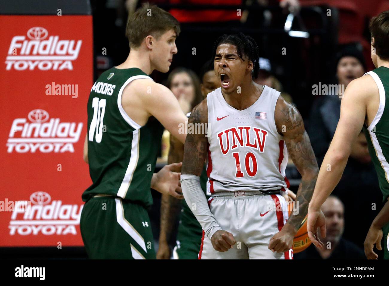 UNLV guard Keshon Gilbert (10) celebrates next to Colorado State ...