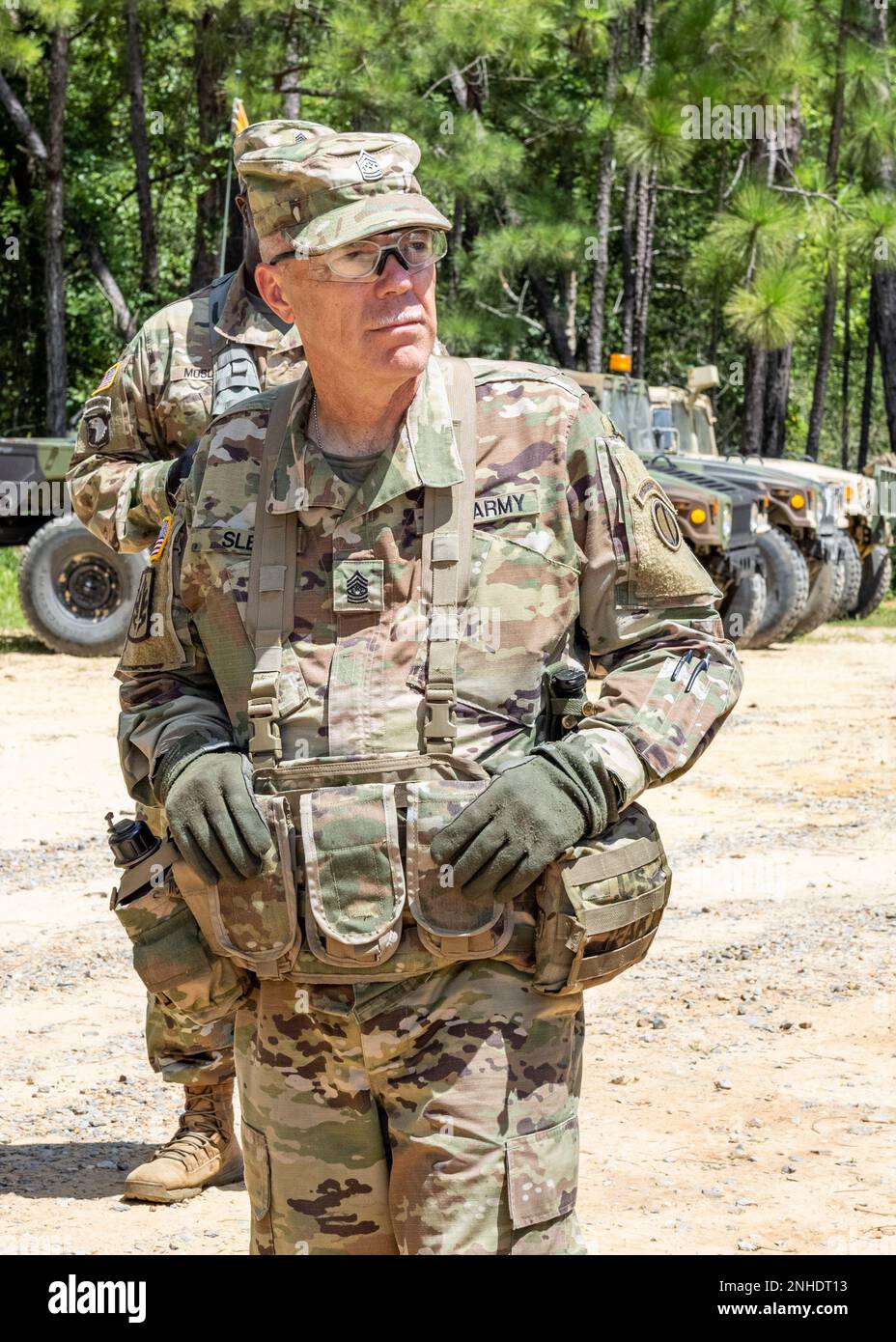 U.S. Army Command Sgt. Maj. Steven Slee, command sergeant major, 85th Support Command, observes ...