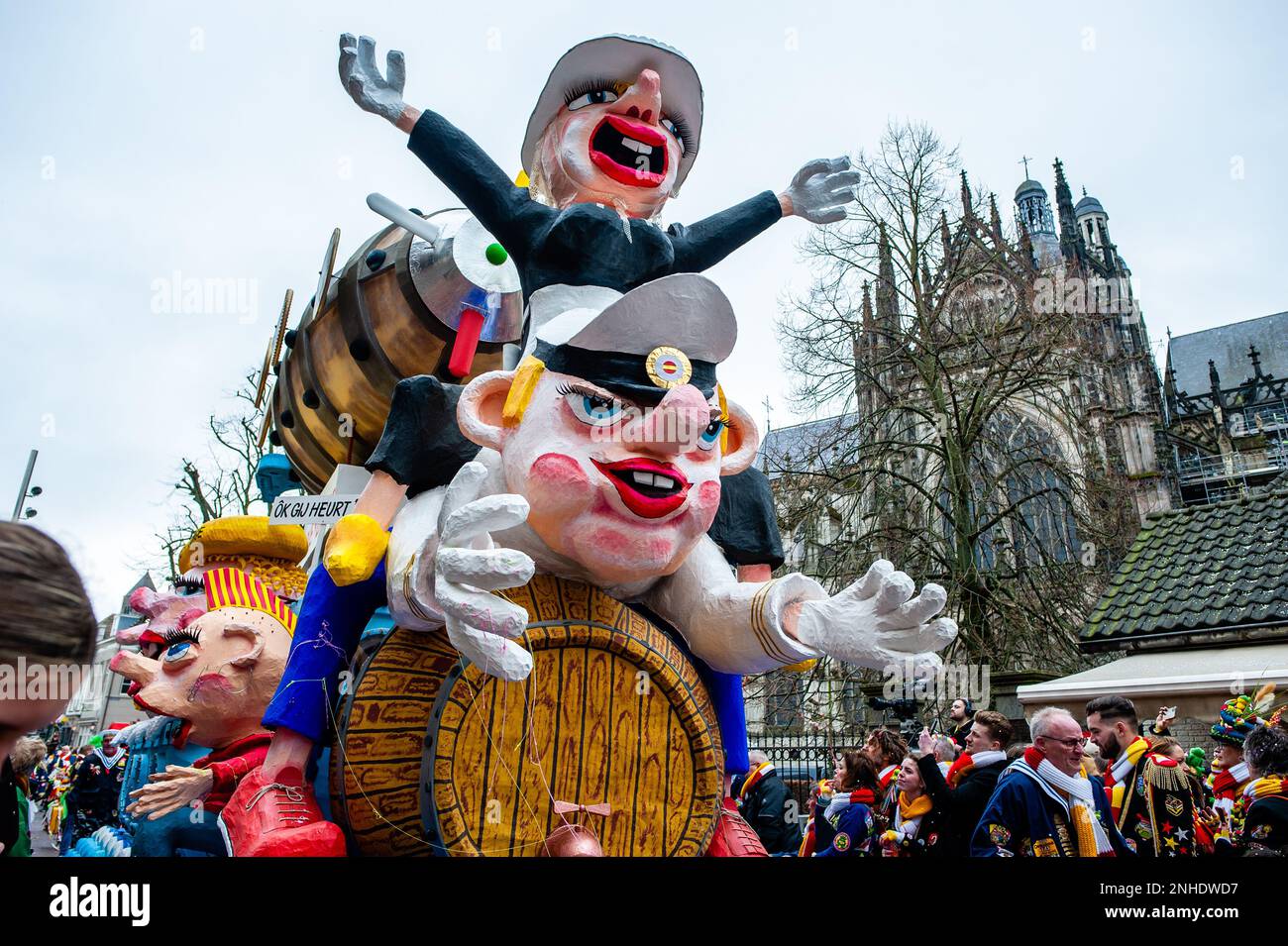 General view of one of the Carnival floats surrounded by a huge ...