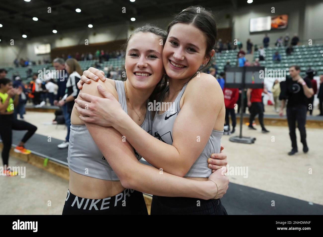 Twin sisters Amanda Moll (left) and Hana Moll (right) pose during the ...