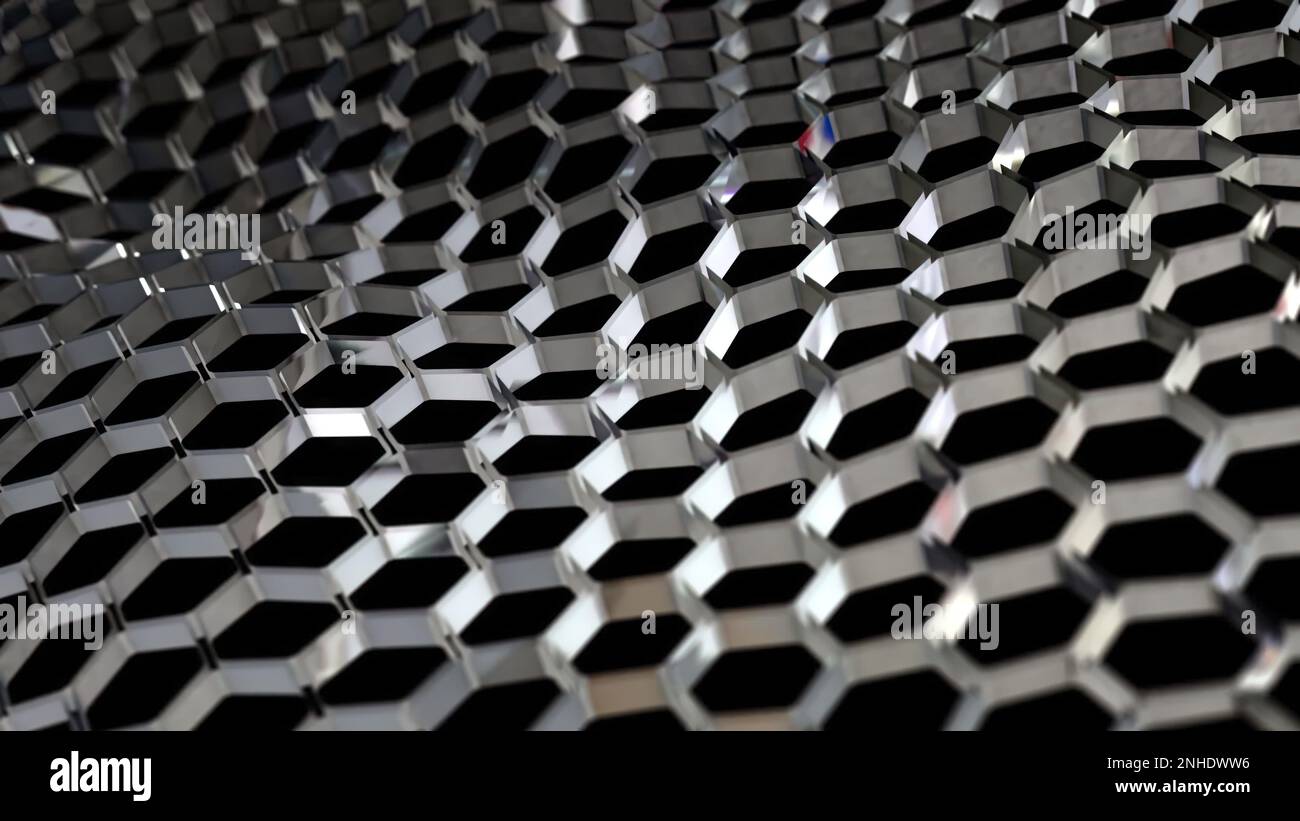 Abstract metallic background, floating hexagonal grid, endless ...