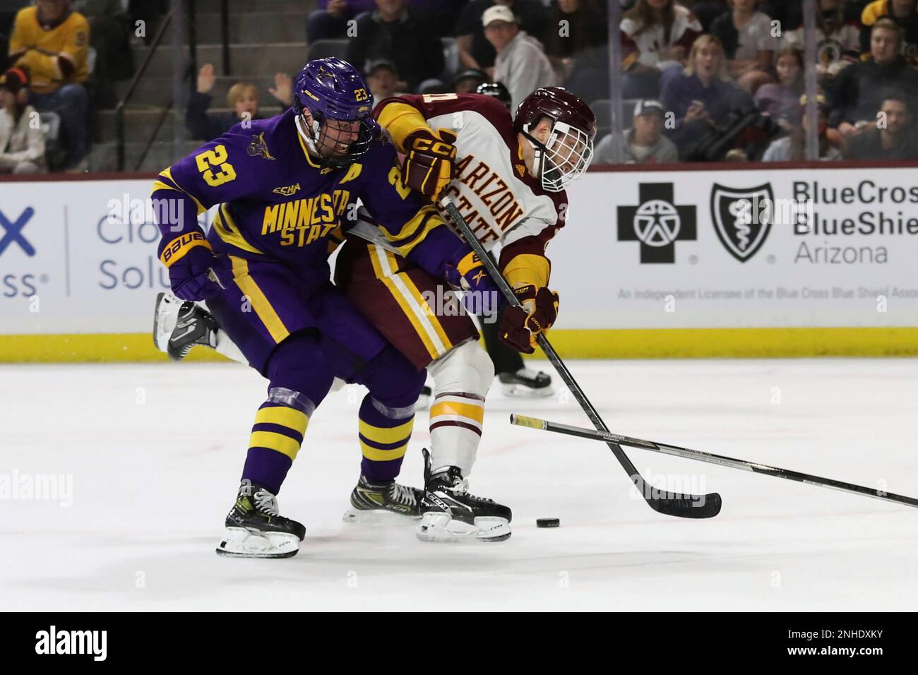 TEMPE, AZ - JANUARY 13: Minnesota State defenseman Jake Livingstone (23 ...