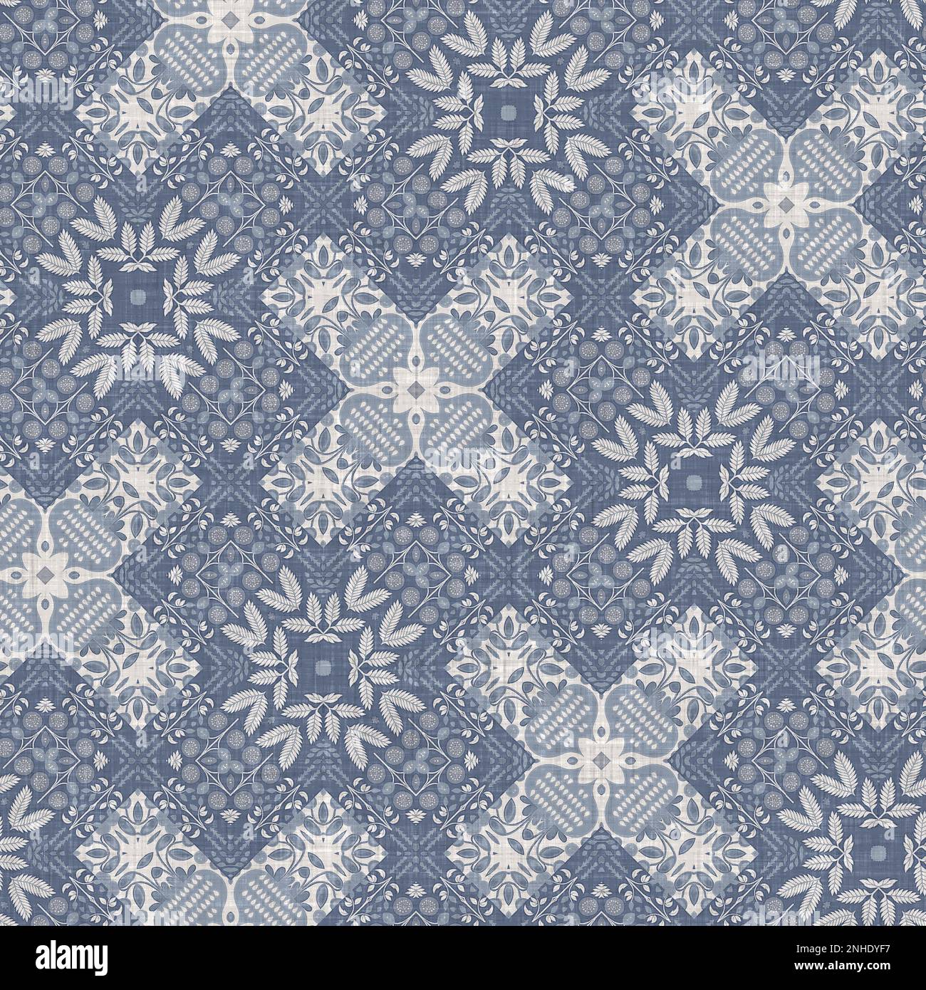 Farm house blue intricate damask seamless pattern. Tonal french country ...