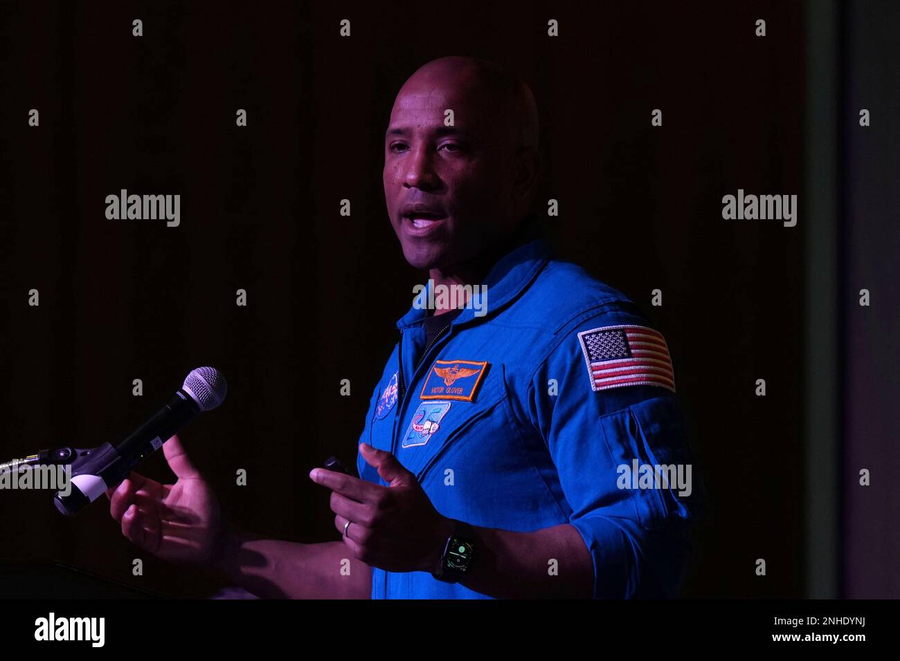 US Navy Captain and NASA astronaut Victor Glover speaks during the ...