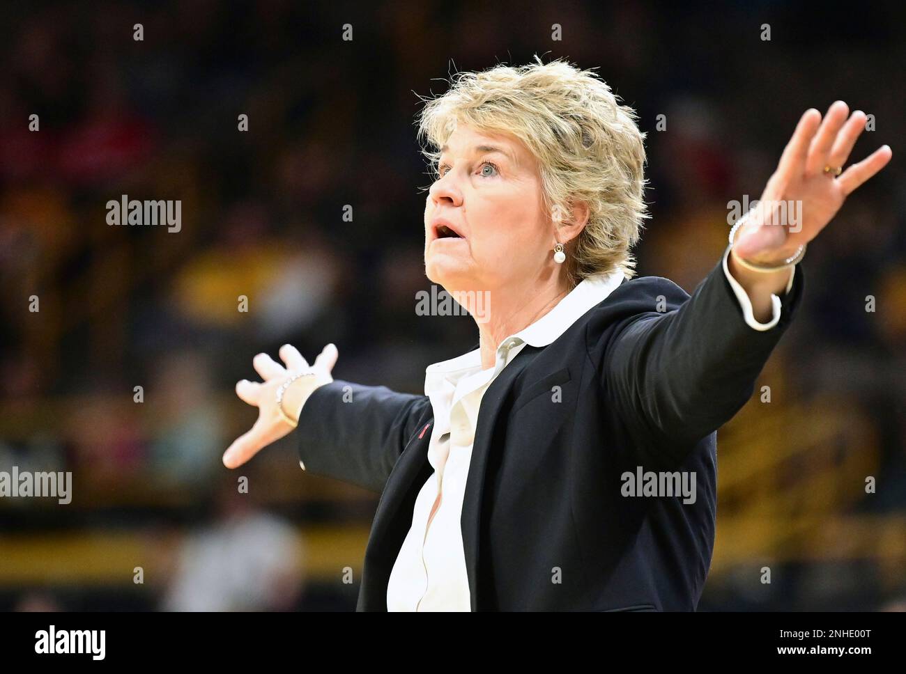 IOWA CITY, IA - JANUARY 11: Iowa coach Lisa Bluder gestures to her team ...