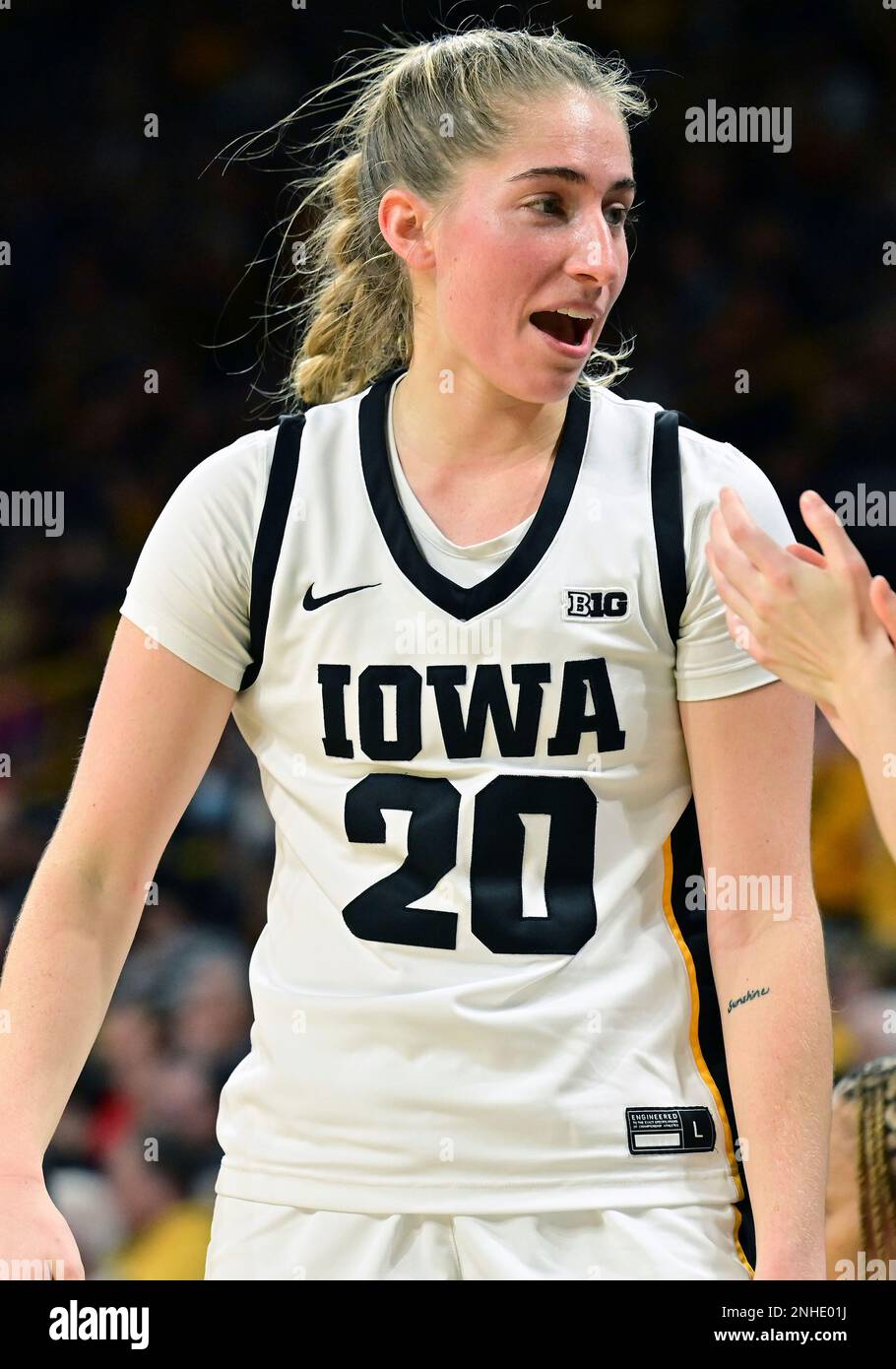 IOWA CITY, IA - JANUARY 11: Iowa guard Kate Martin (20) reacts after ...