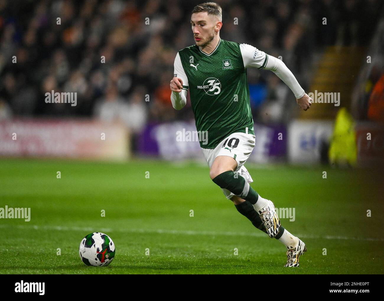 Plymouth Argyle midfielder Danny Mayor (10) on the ball during the Papa ...