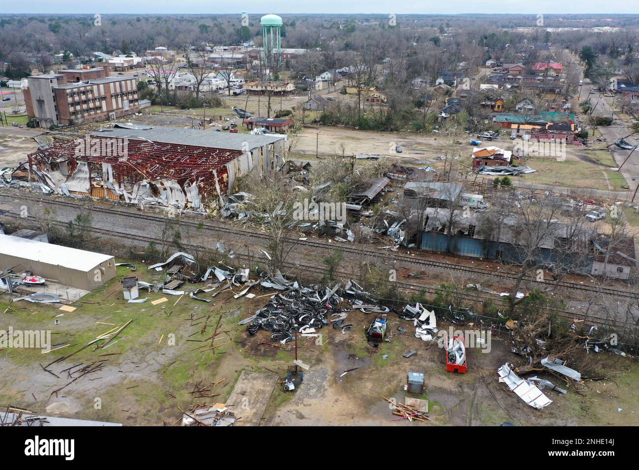 This image taken with a drone shows tornado damage, Friday, Jan. 13 ...