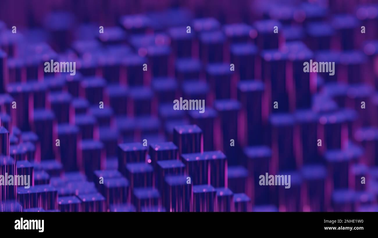 Multiple purple and blue blocks, cubes, clusters illuminated in dark ...