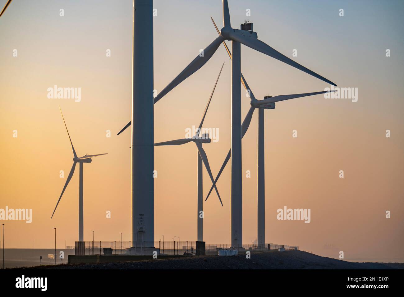 ENECO wind farm on the dyke around the port Maasvlakte 2, 22 wind ...