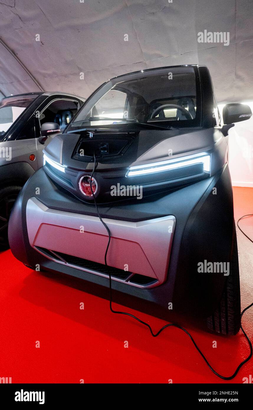 An electric car with removable battery S04 at the presentation of the ...