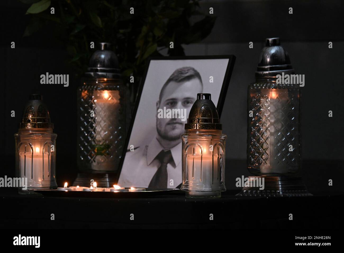 A portrait of the police sergeant major Peter Baumann is on display in ...