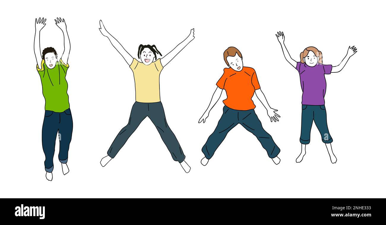 Group of happy cute kids jumping vector drawing Stock Vector Image ...