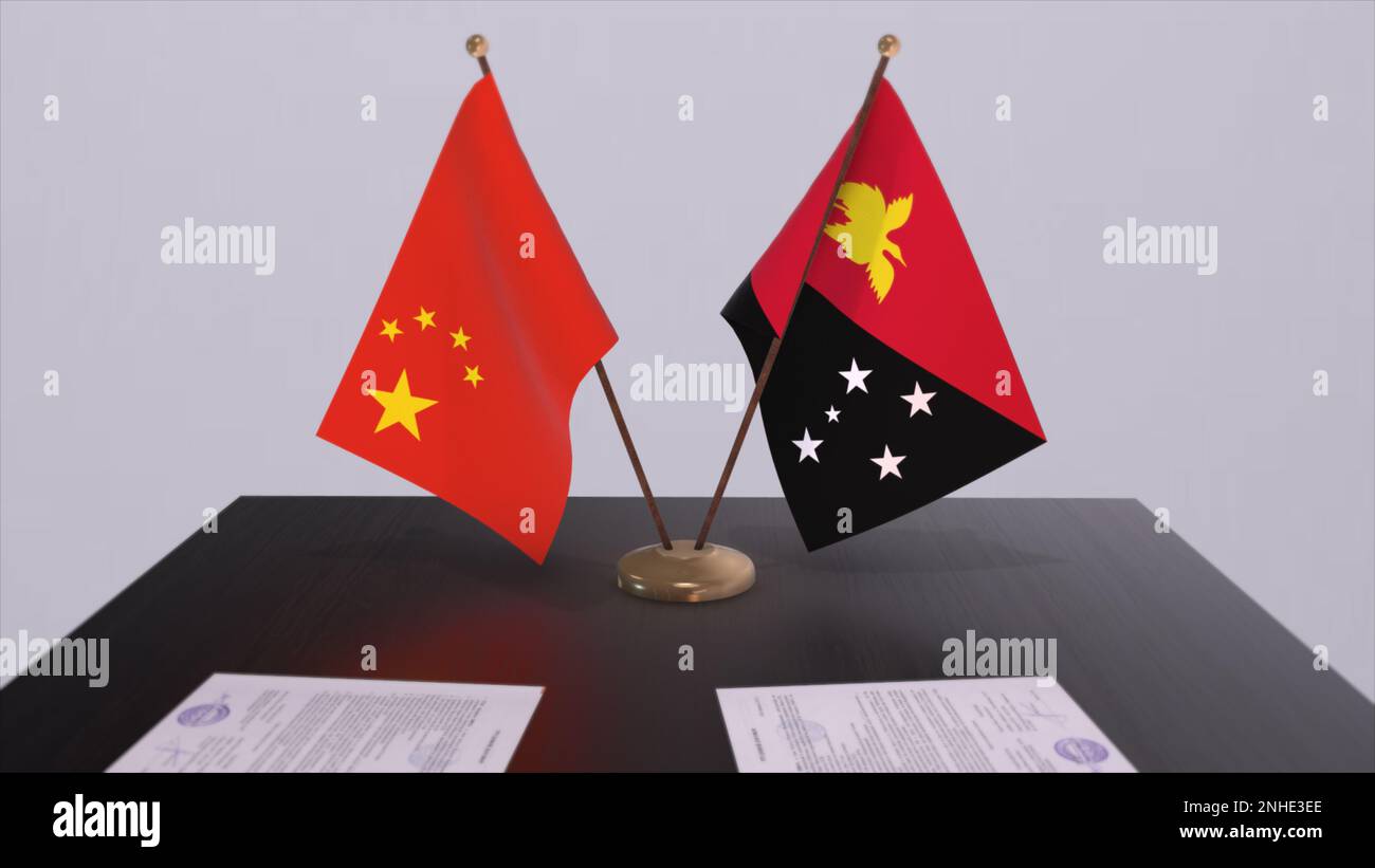 Papua New Guinea and China flag. Politics concept, partner deal between ...