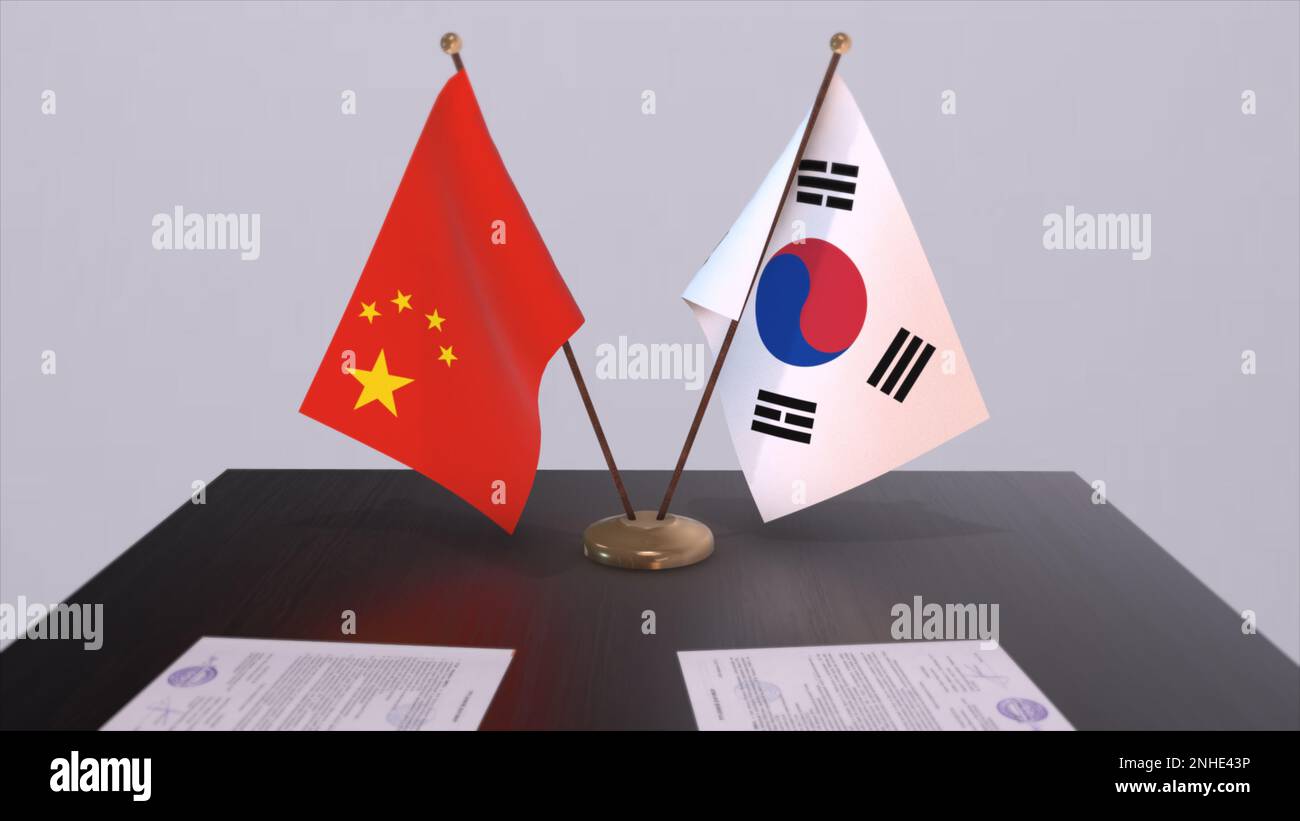 South Korea and China flag. Politics concept, partner deal between ... South Korea and China flag. Politics concept, partner deal between ...