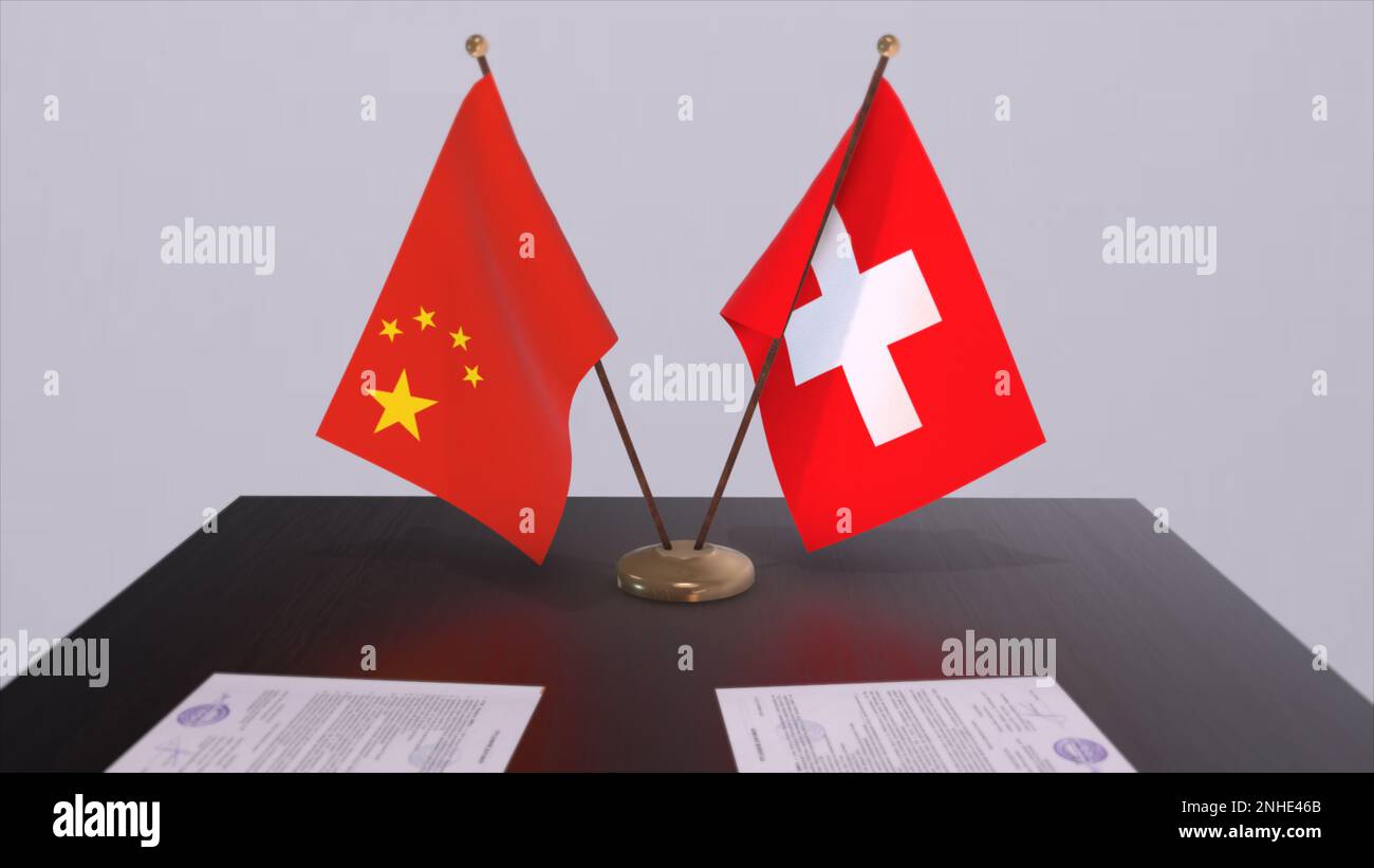 Switzerland and China flag. Politics concept, partner deal between countries. Partnership ...