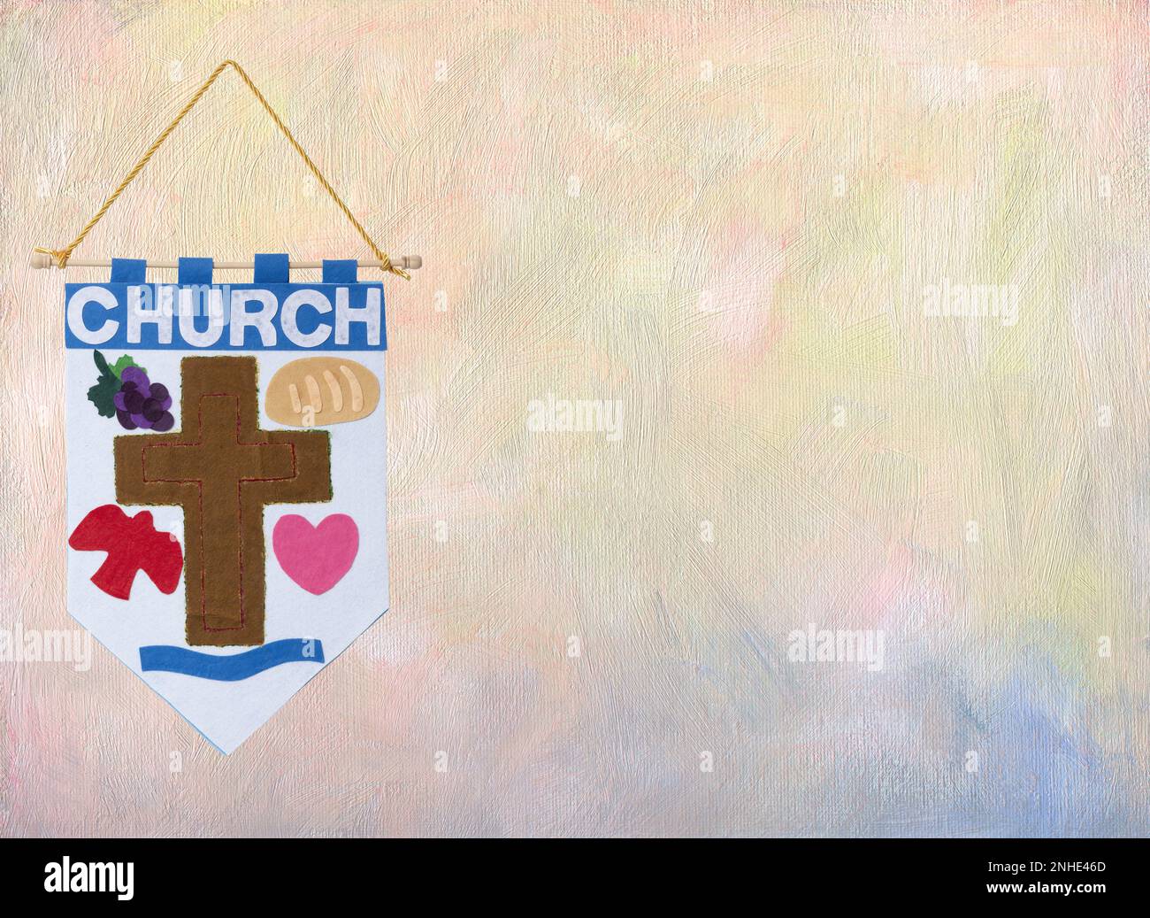 Horizontal shot of a Children’s Church banner on the left side with ...