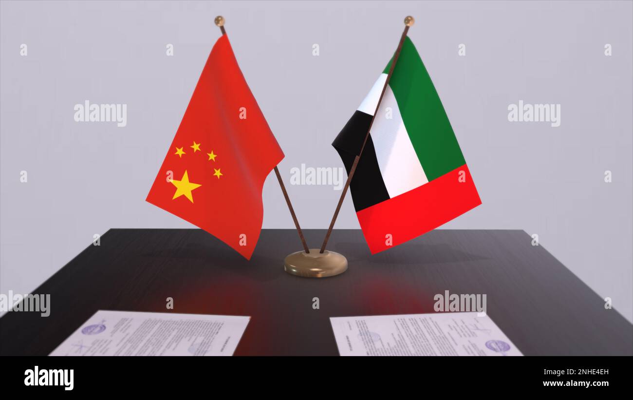 UAE and China flag. Politics concept, partner deal between countries ...