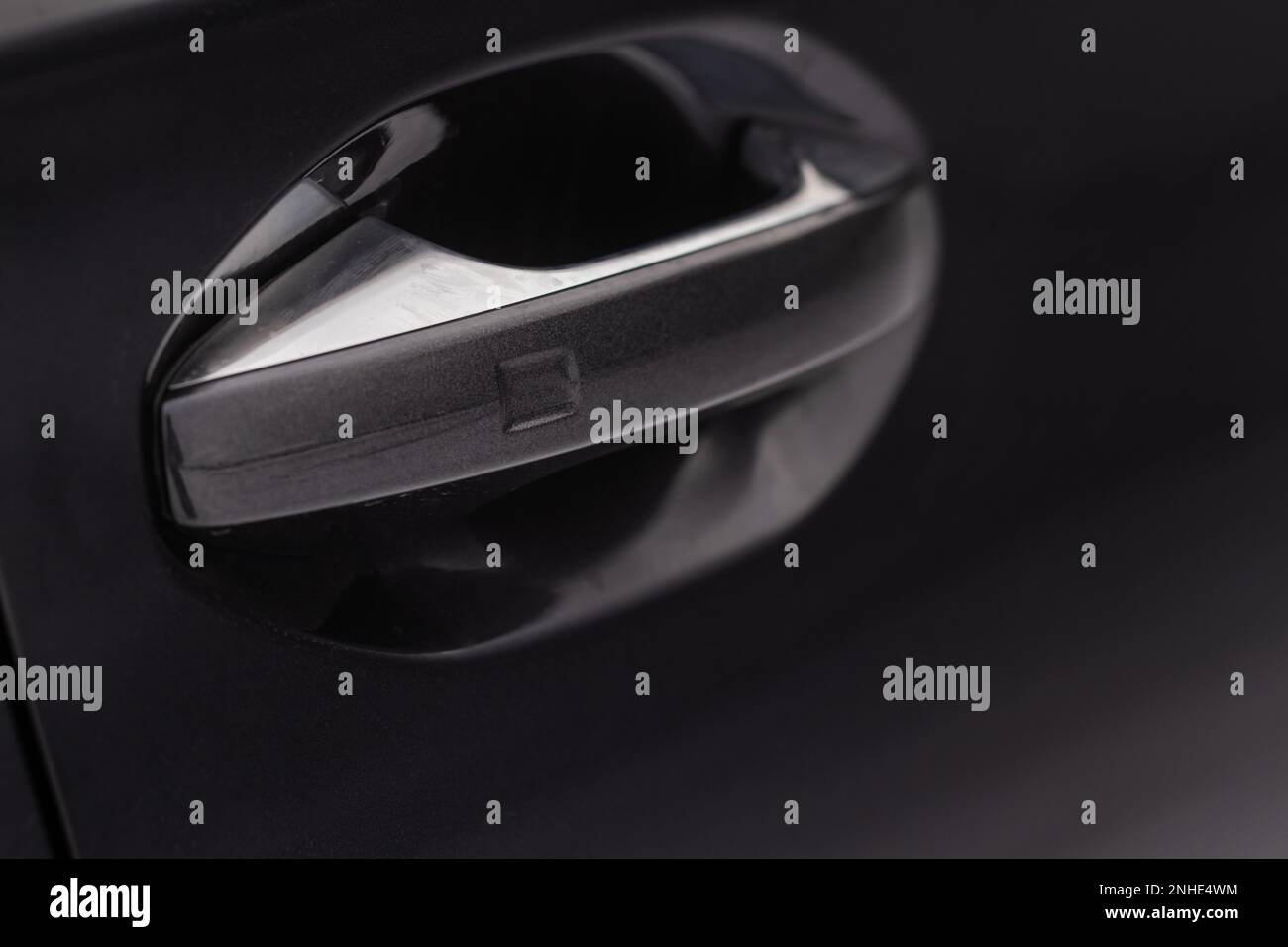 Close up of car door handle. Keyless entry system with touch sensor ...