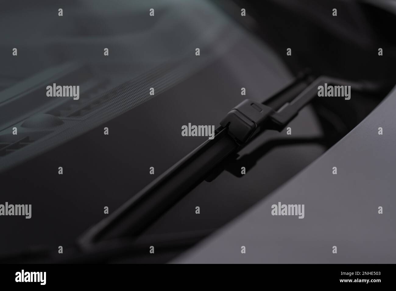 Modern car windscreen wiper. Windshield wiper. Closeup of car ...