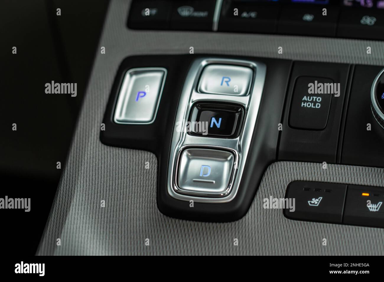 Modern car automatic gearbox. Gearbox control buttons. Gear selector ...