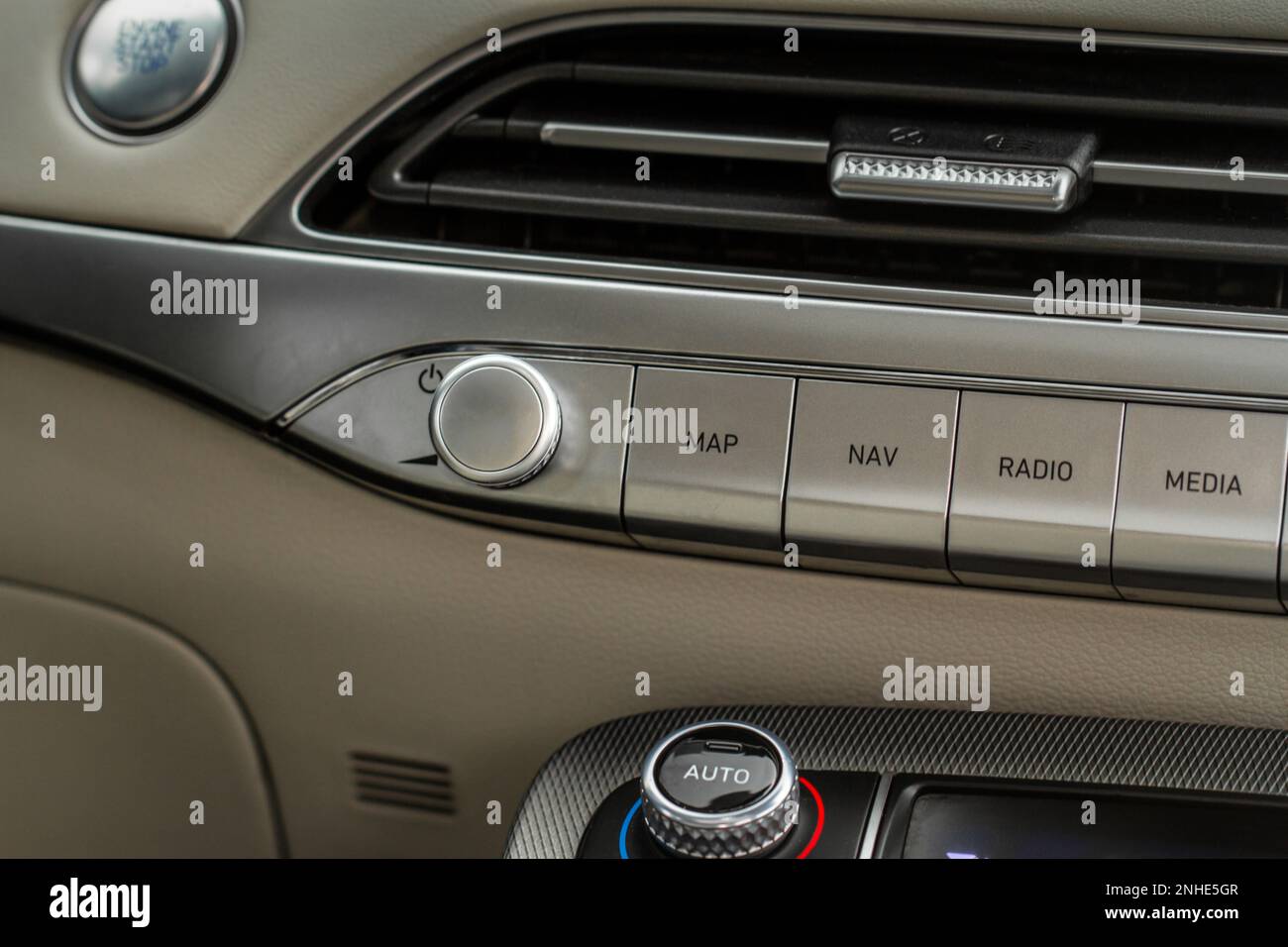 Car media buttons dashboard. Detail of a modern car controllers Stock ...