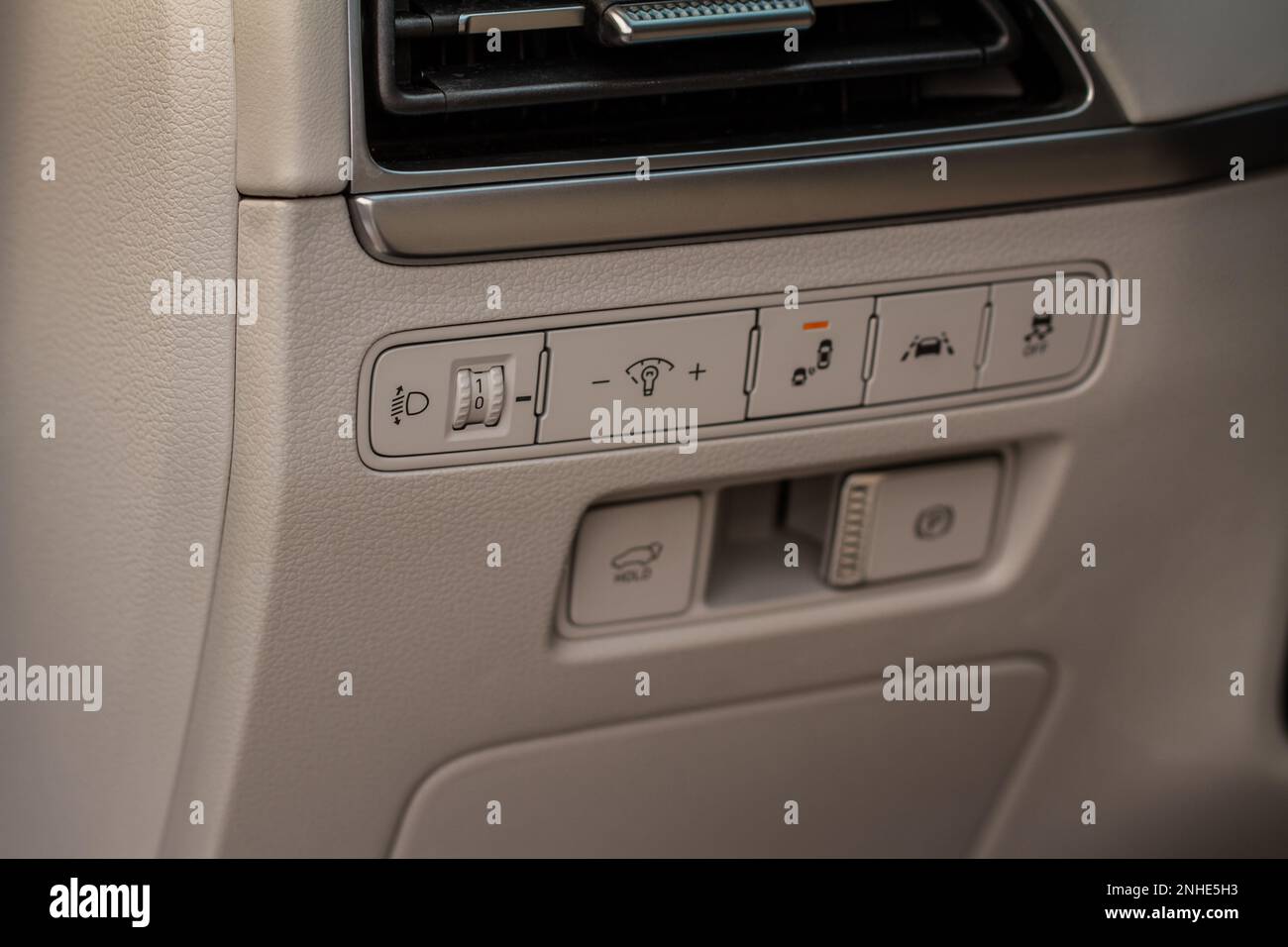 Close up view of modern car electronic safety systems control panel ...