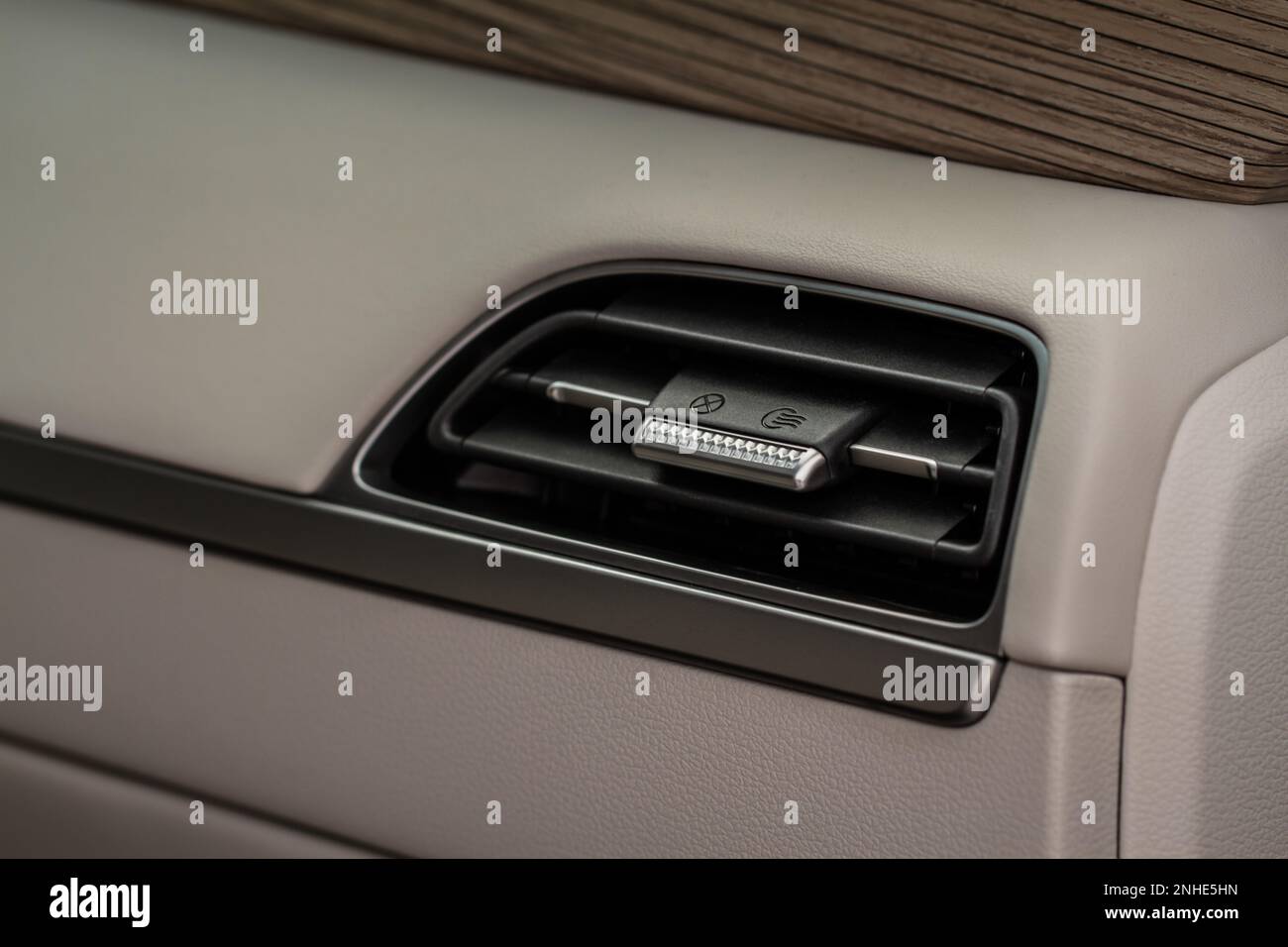 Car air conditioning. The air flow inside the car. Detail interior of a ...