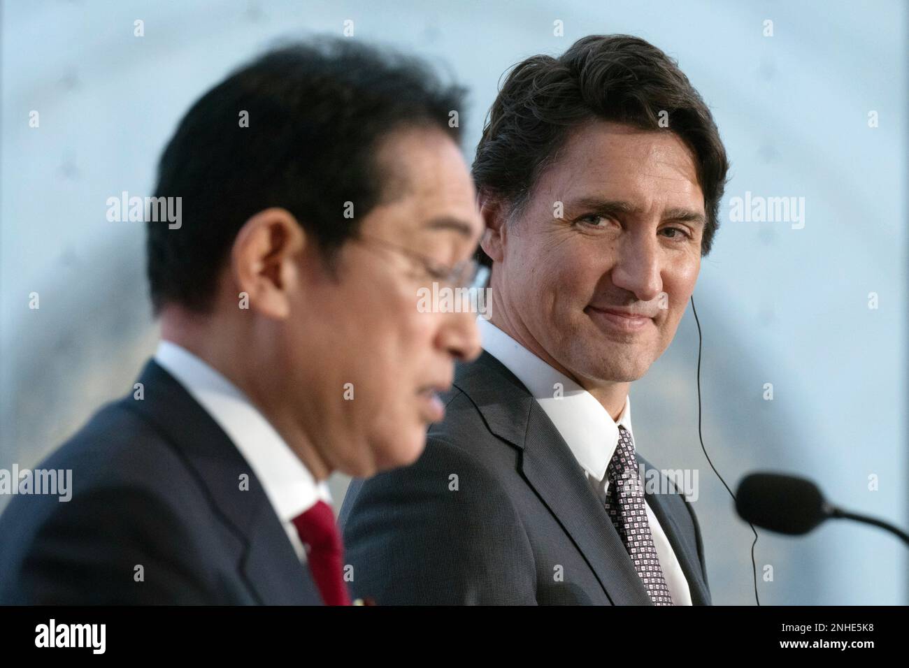 Canadian Prime Minister Justin Trudeau smiles as he listens to Japanese ...