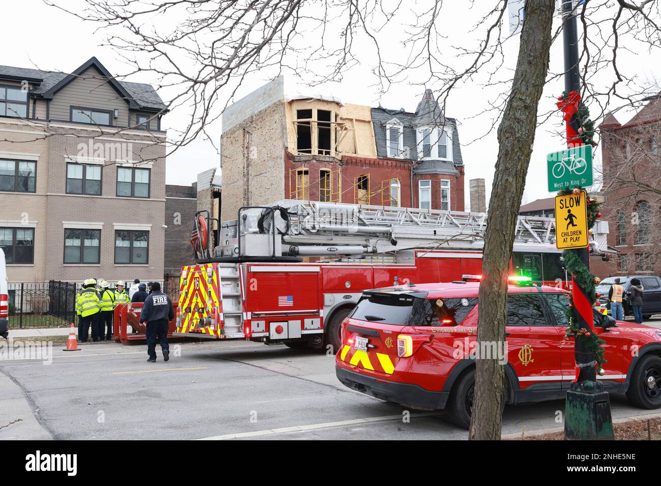 The Chicago Fire Department cordons off the area during search and ...