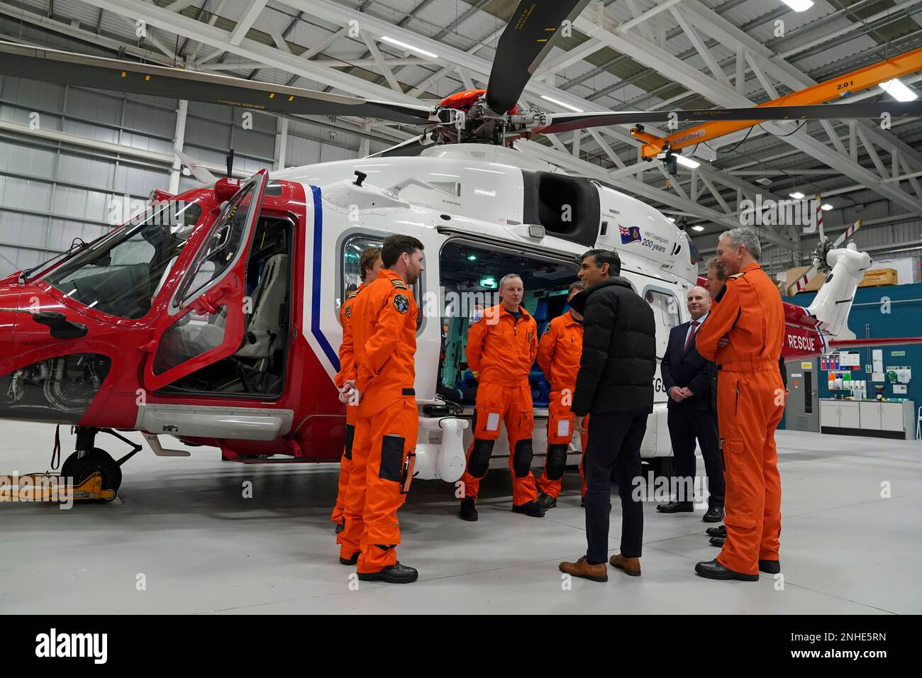Britain's Prime Minister Rishi Sunak meets the crew during a visit to a ...