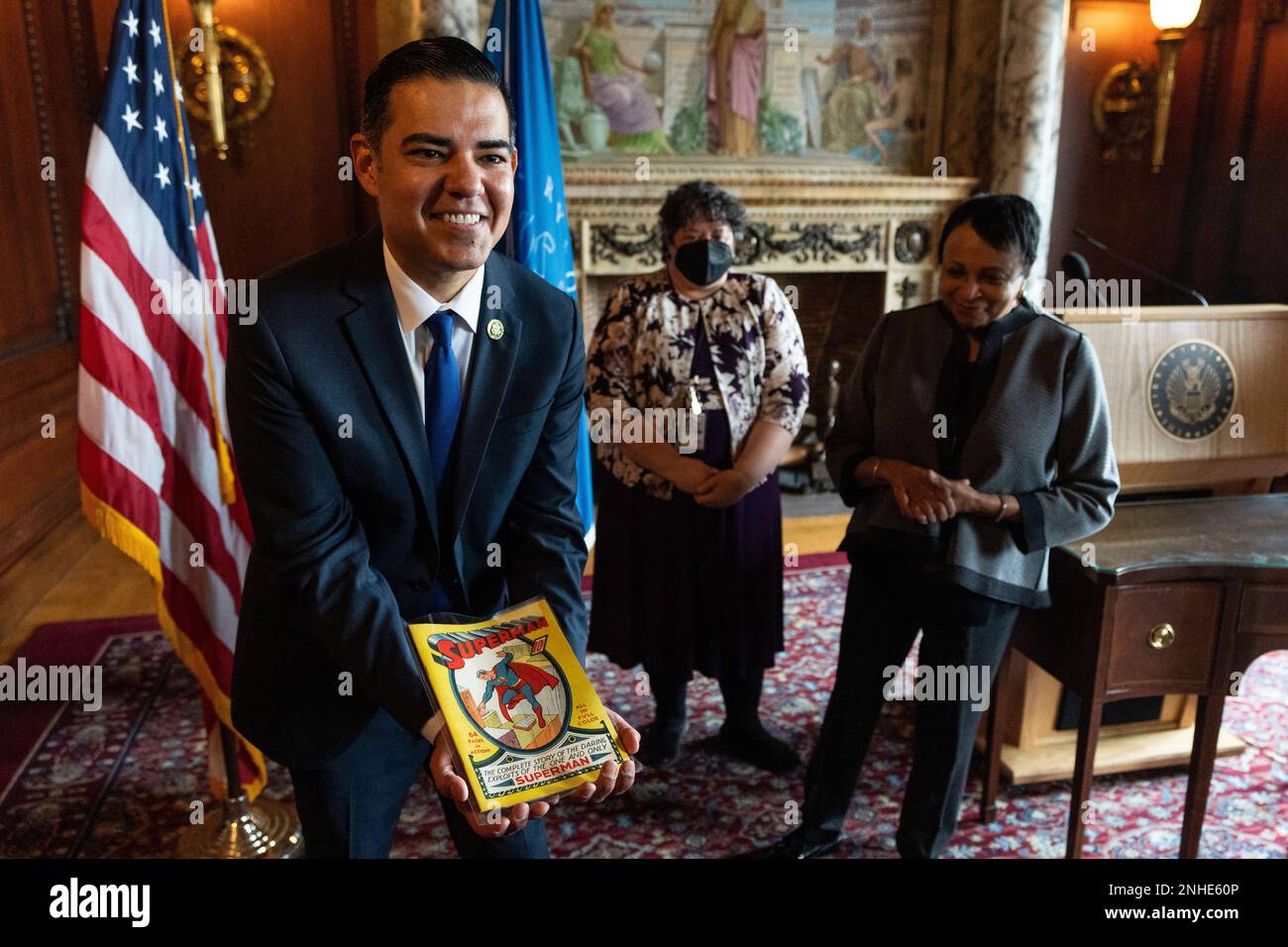 UNITED STATES - JANUARY 12: Rep. Robert Garcia, D-Calif., holds the ...