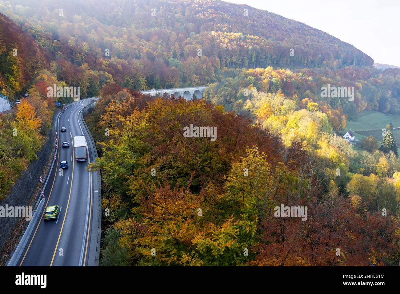 Todsburg bridge, Albaufstieg in the course of the A8 motorway, the two ...
