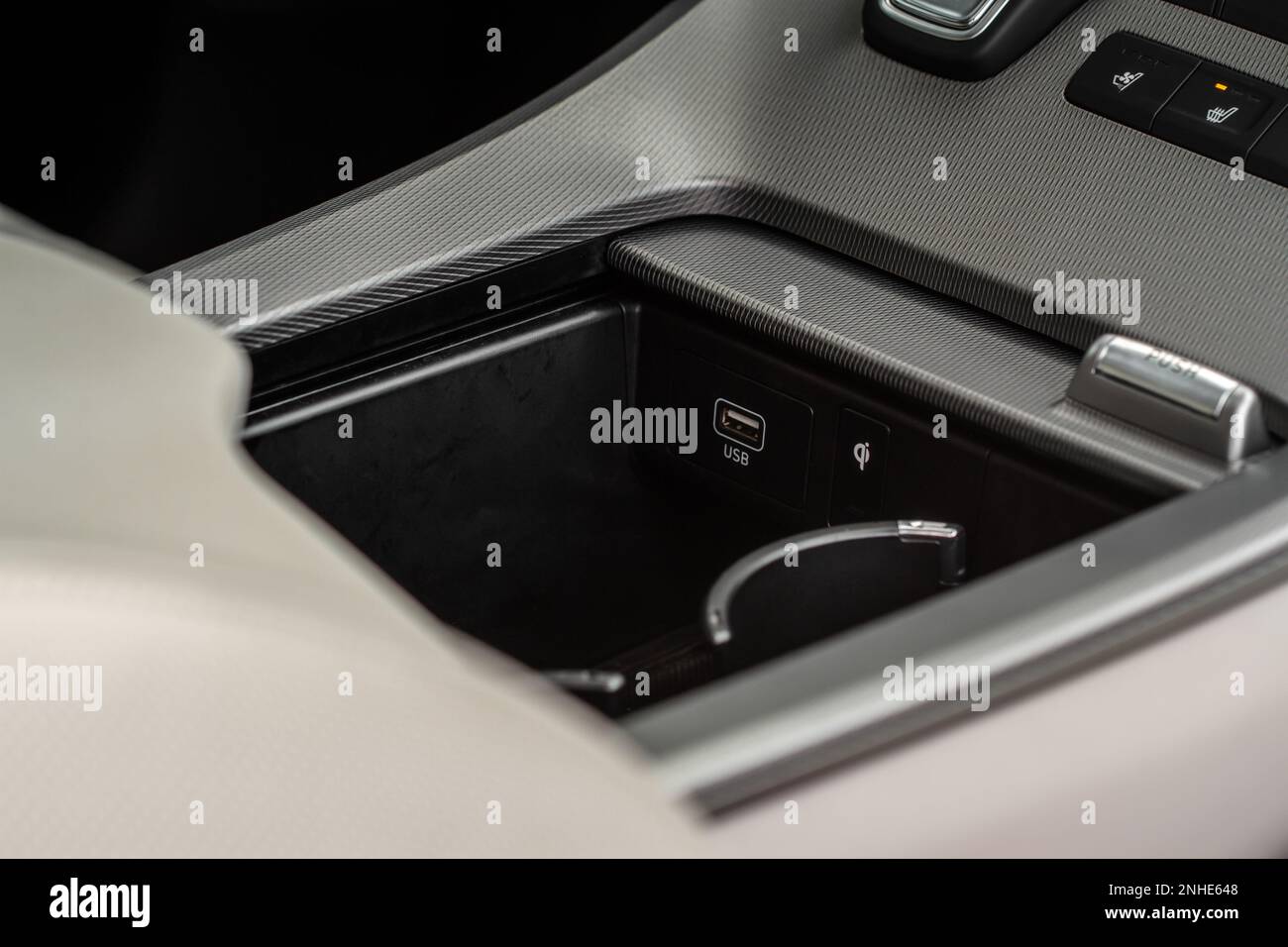 USB port in the car panel close up. Car interior detail. Car usb ...