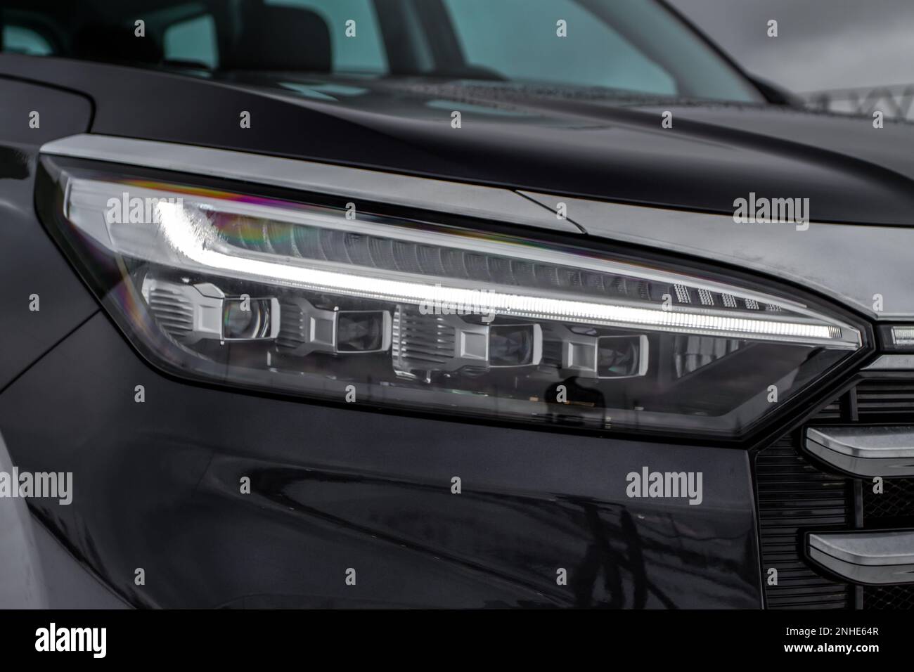 Modern car headlight close up view. LED Headlight of a car Stock Photo ...