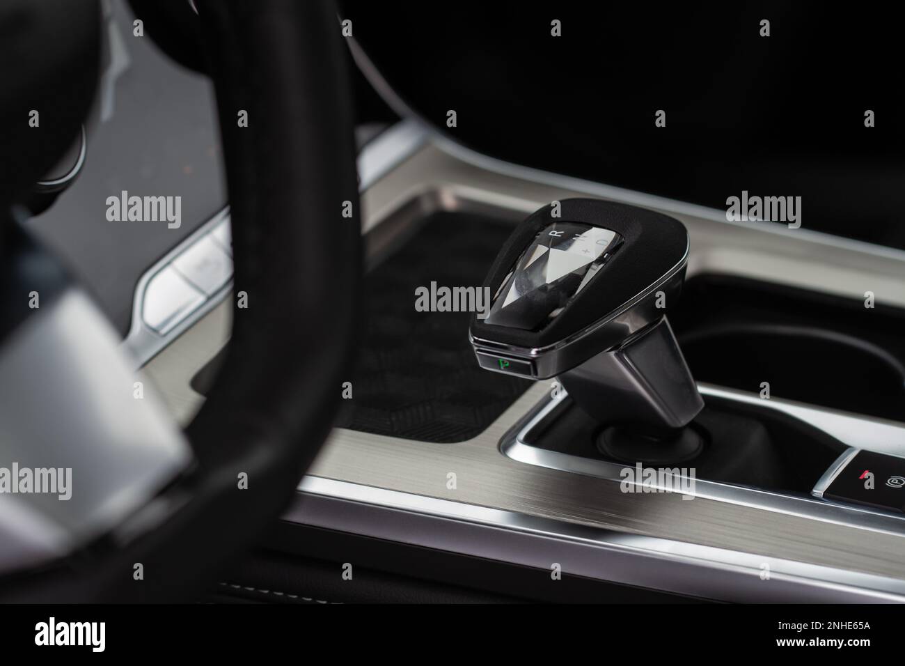 Modern automatic gearbox. Close up of the gearbox transmission handle ...