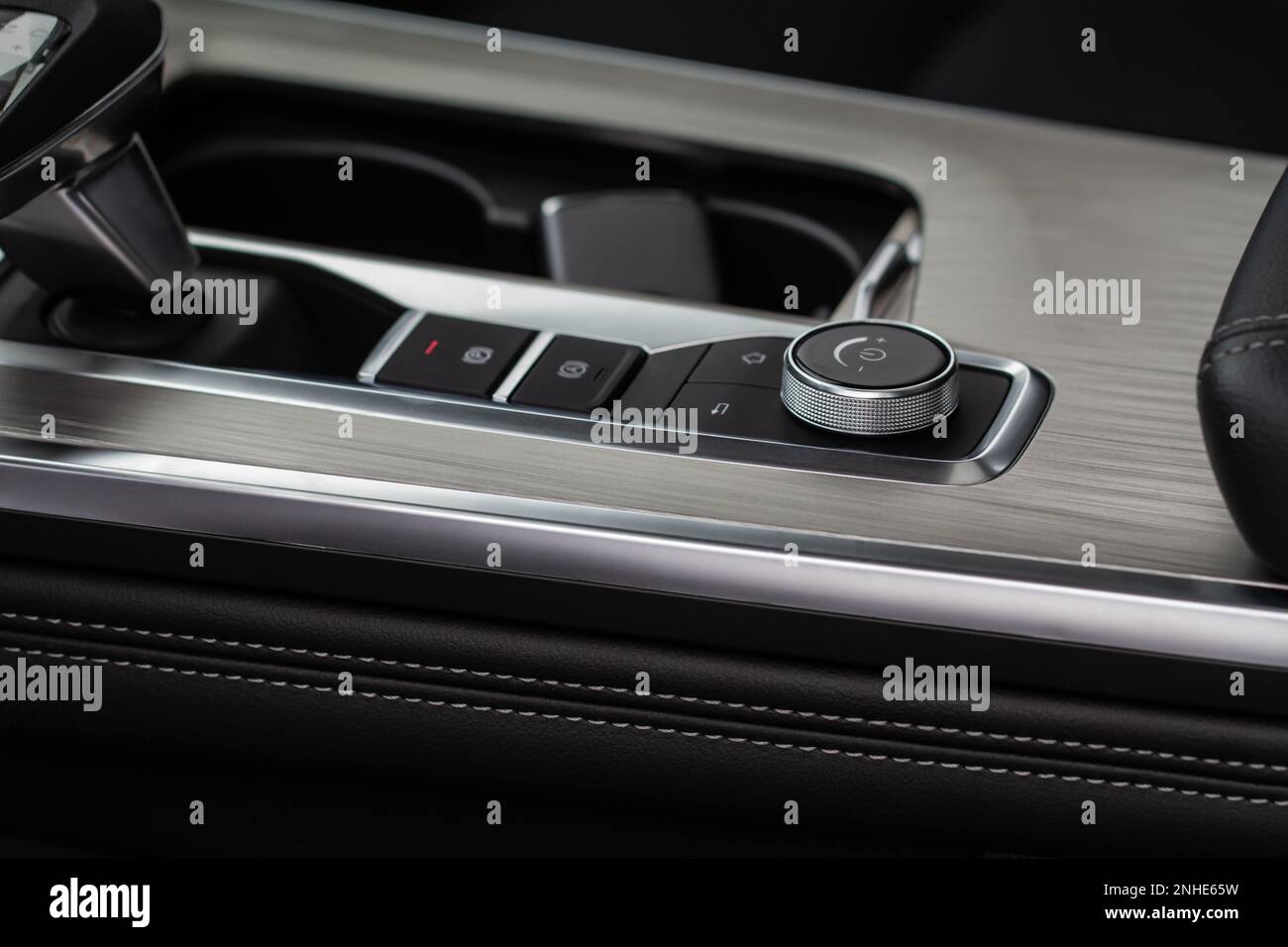 Car media controller close up. Modern car media and navigation control ...