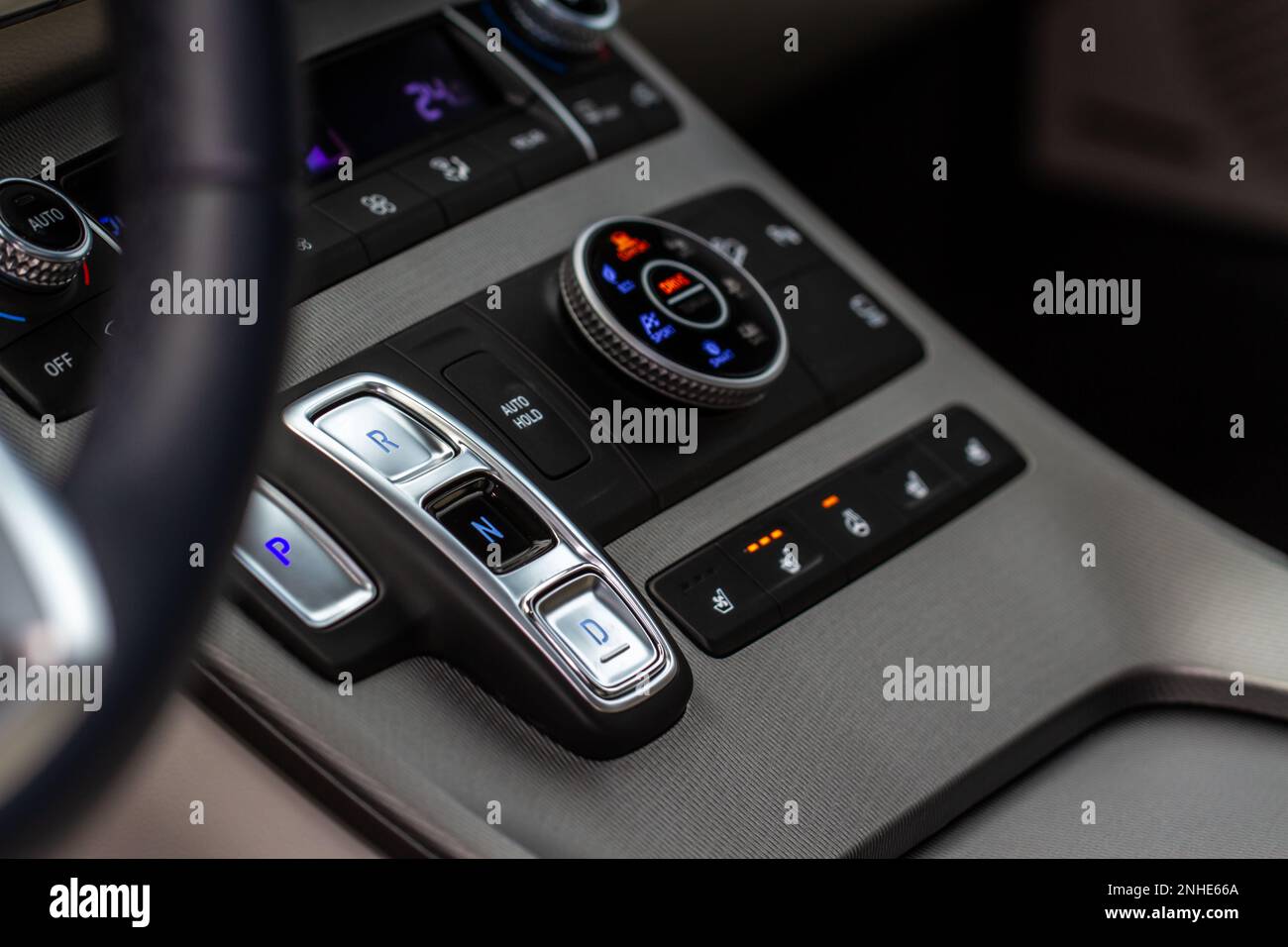 Modern car automatic gearbox. Gearbox control buttons. Gear selector ...