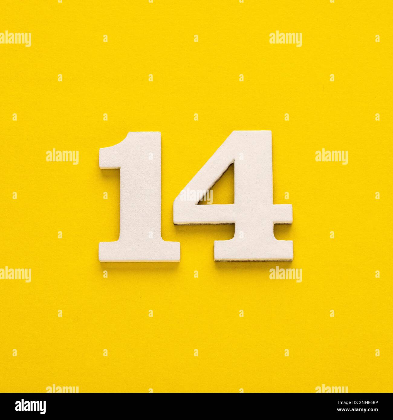 Number 14 on a yellow background - Two-digit number in white Stock ...