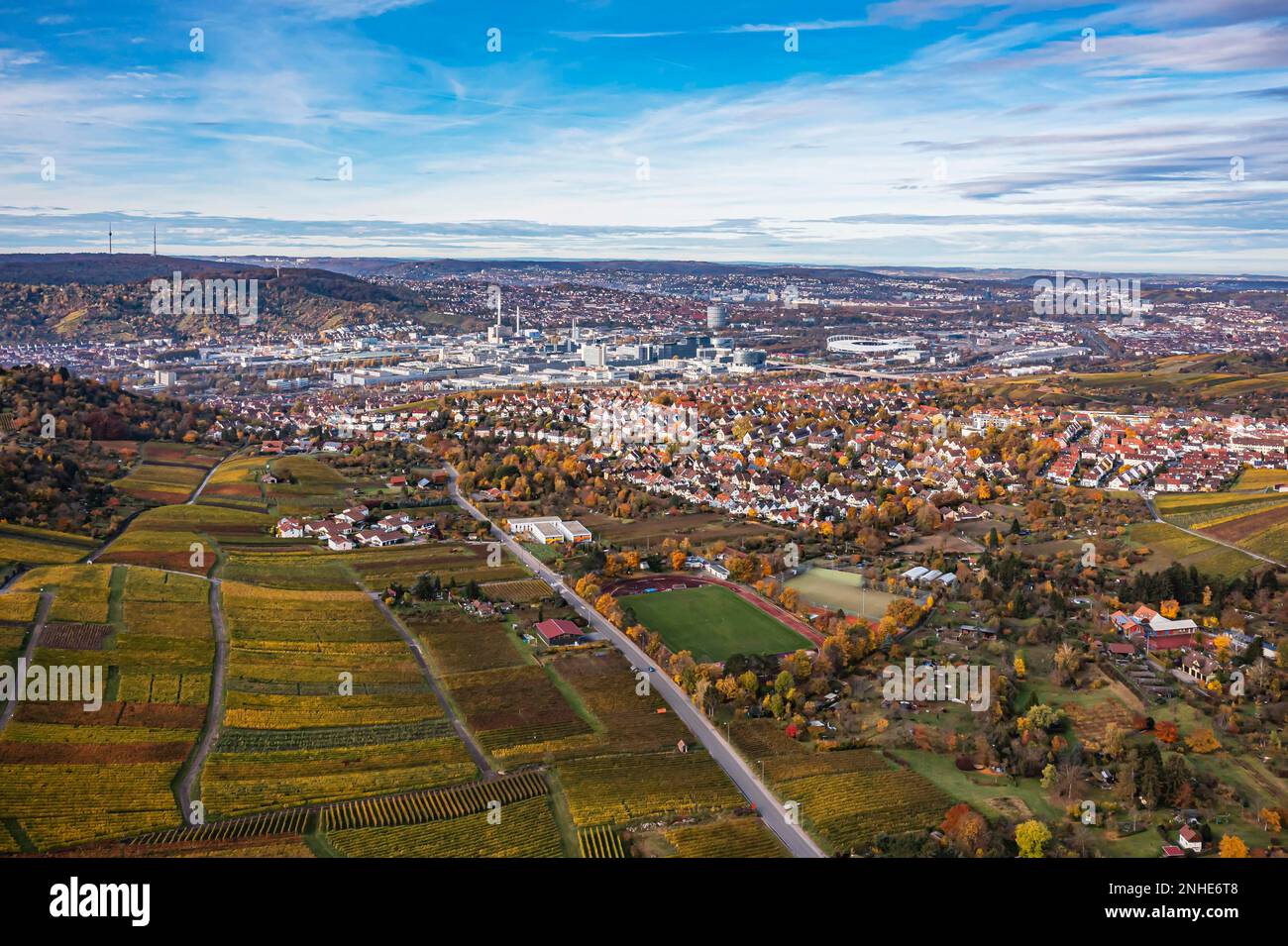 Vineyard in autumn, the vines show themselves in bright colours, view of Stuttgart, on the left ...