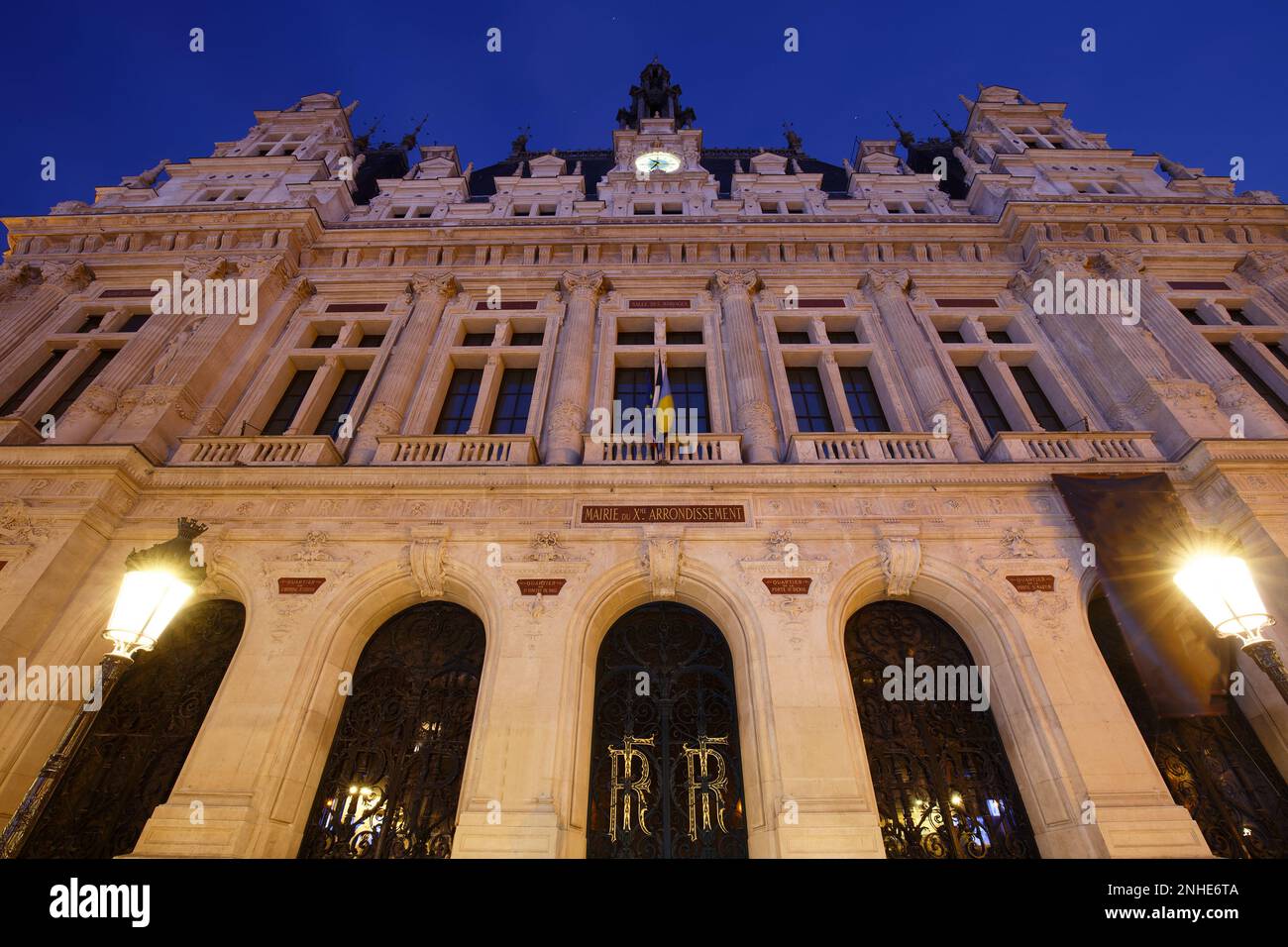 The city hall of 10th district of Paris at night. The building was ...