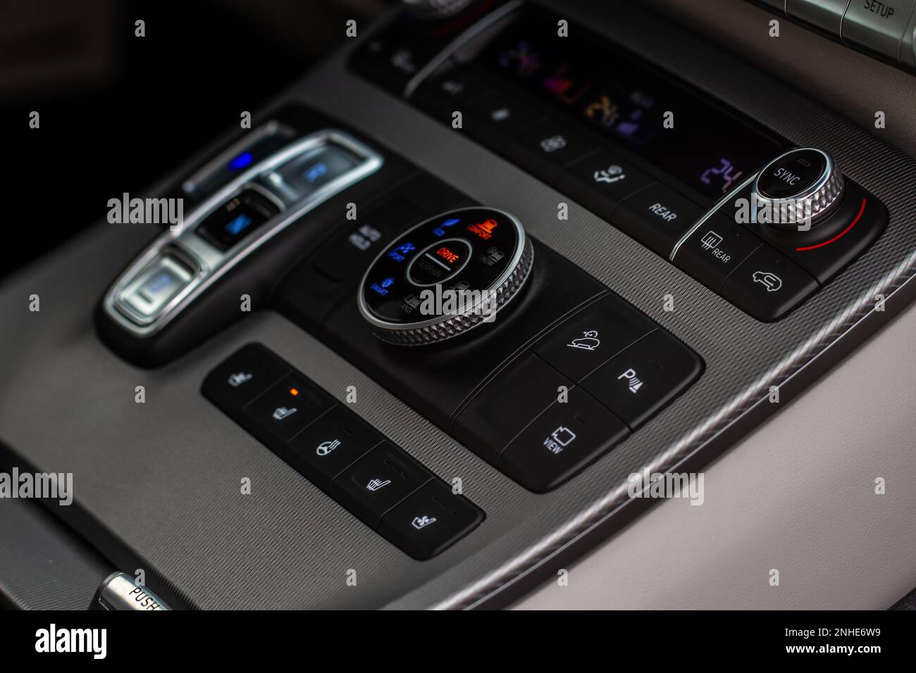 Close up view of modern car electronic safety systems control panel ...