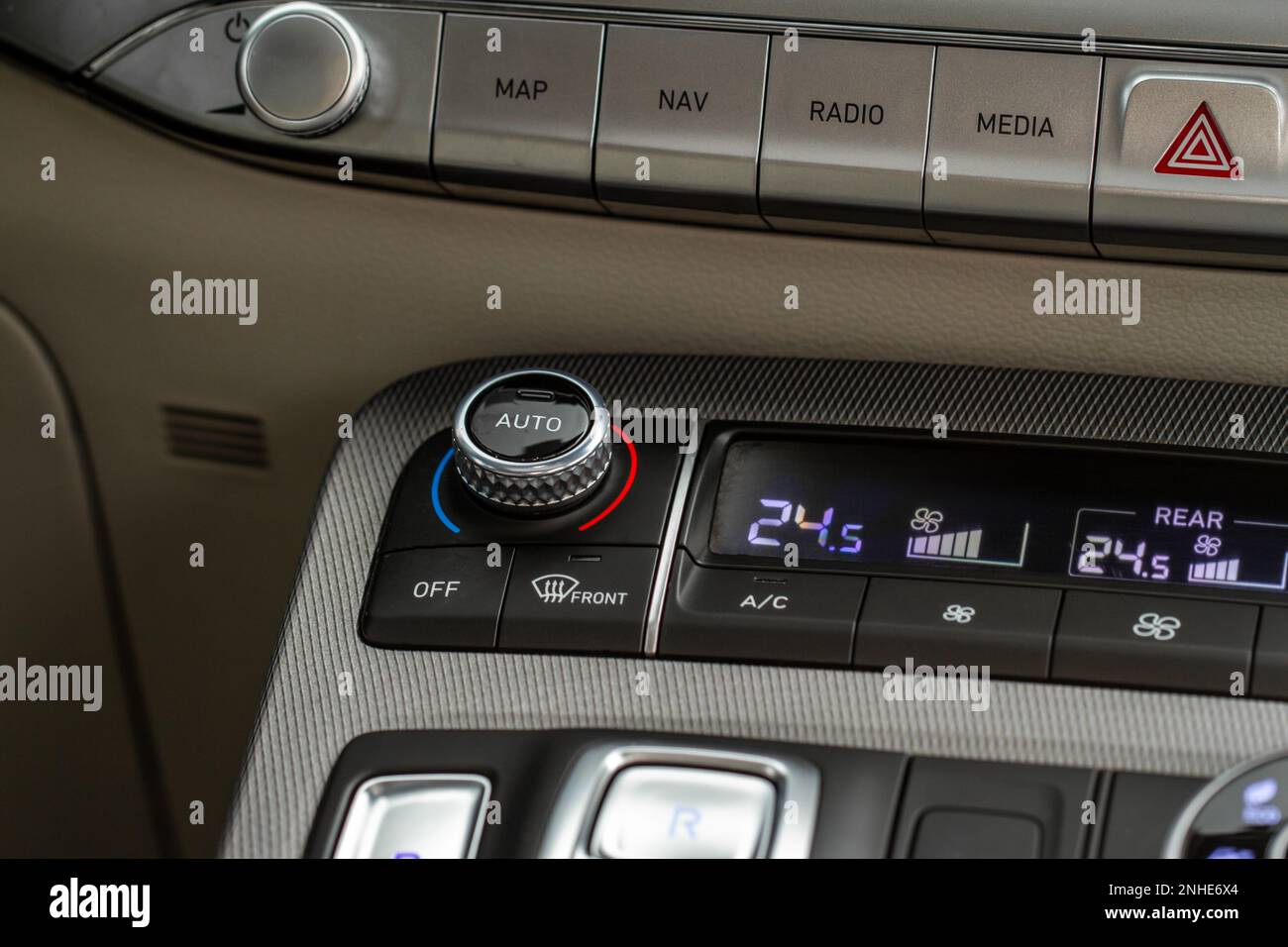 Modern car. Driver’s temperature control. Car air conditioning system ...