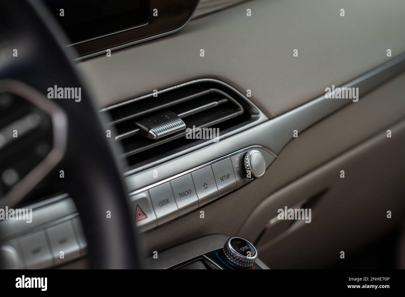 Car air conditioning. The air flow inside the car. Detail interior of a ...